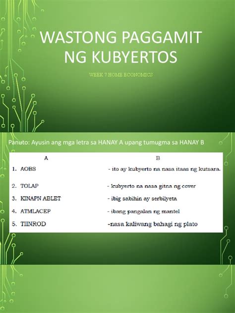 Week 7 Home Economics Wastong Paggamit Ng Kubyertos Pdf