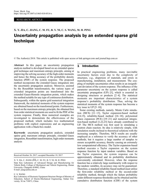 PDF Uncertainty Propagation Analysis By An Extended Sparse Grid Technique
