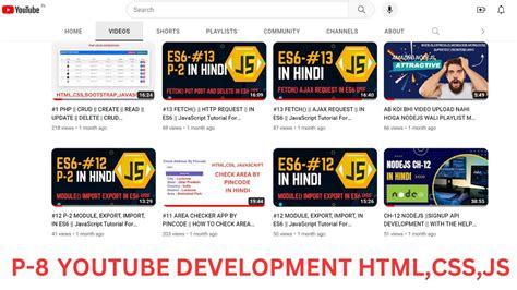 P 8 Youtube Development In Hindi Html Css Javascript Youtube Project Javascript