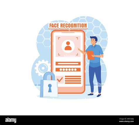 Man Standing With A Phone Identifies A Face Concept Of Facial
