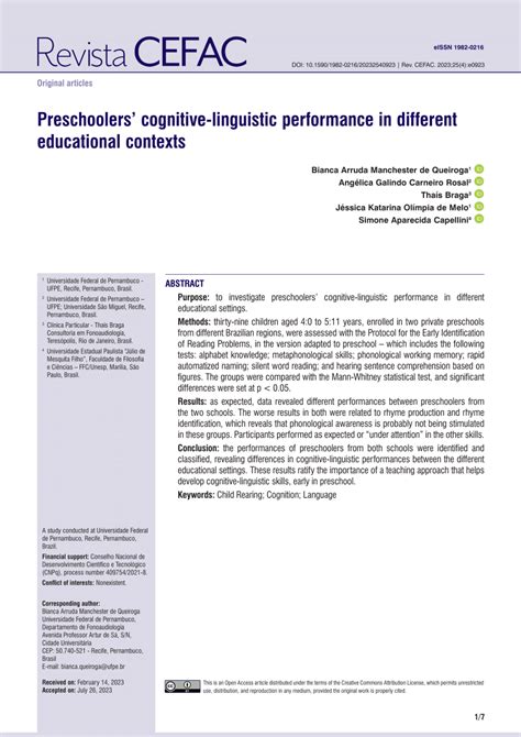 pdf preschoolers cognitive linguistic performance in different