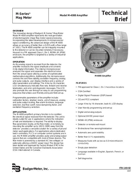 Badger Meter M4000 Data Sheet