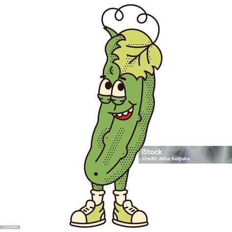 캐릭터 오이 야채 귀여운 만화 캐릭터가 있는 현대적인 그림 70년대 복고풍 분위기 1960 1969 년에 대한 스톡 벡터 아트 및 기타 이미지 1960 1969 년