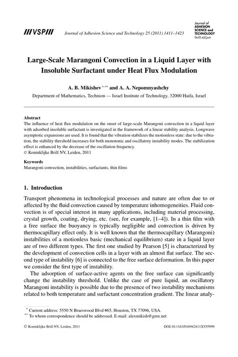 Pdf Long Wavelength Marangoni Convection In Liquid Layer With