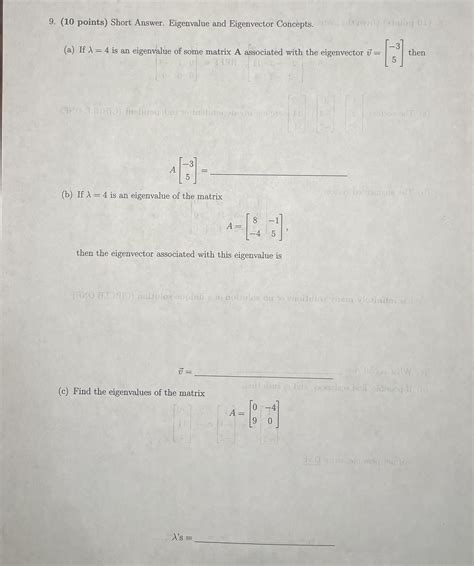 Solved 10 ﻿points ﻿short Answer Eigenvalue And