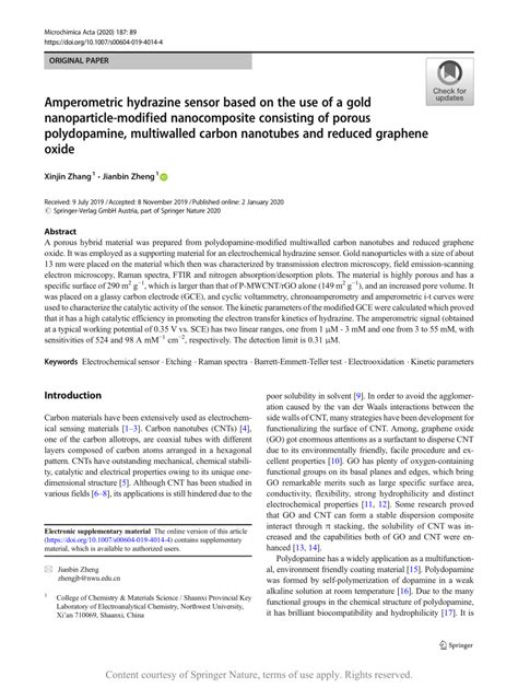 Amperometric Hydrazine Sensor Based On The Use Of A Gold Nanoparticle Modified Nanocomposite