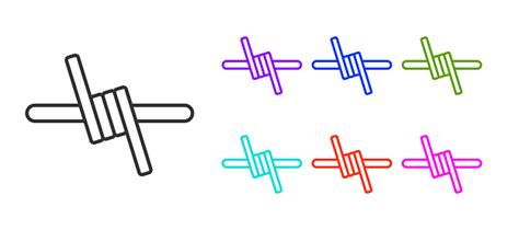 흰색 배경에 격리 된 검은 줄 철조망 아이콘 다채로운 아이콘을 설정합니다 벡터 가시 철사에 대한 스톡 벡터 아트 및 기타 이미지