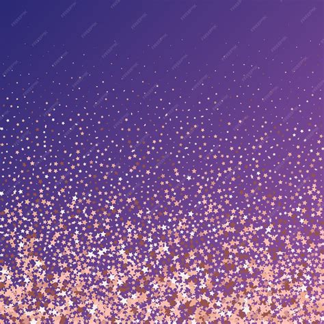 네온 퍼플 배경에 스타 스팽글 색종이 벡터 골드 반짝이입니다 바닥에 떨어지는 입자 격리 된 평면 생일 카드입니다 골든