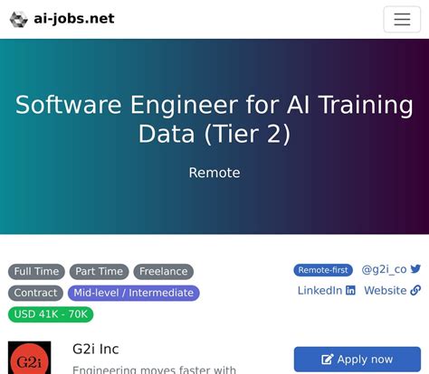 Hiring Usd 41k 70k Software Engineer For Ai Training Data Tier 2