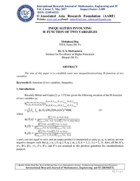 Pdf Inequalities Involving H Function Of Two Variables