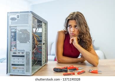 Fixing Machine Woman Repairing Computer Babe Stock Photo 1371190325 Shutterstock