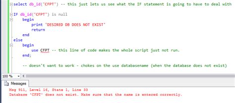 Sql Server SSMS Query Script Won T Run If Database Does Not Exist Stack Overflow