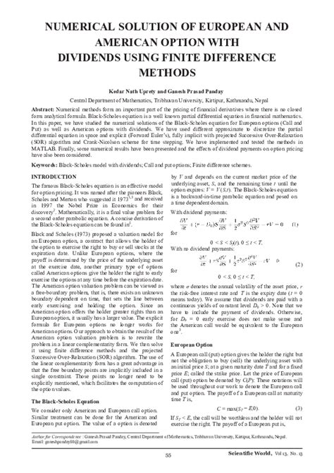 Pdf Numerical Solution Of European And American Option With Dividends Using Finite Difference