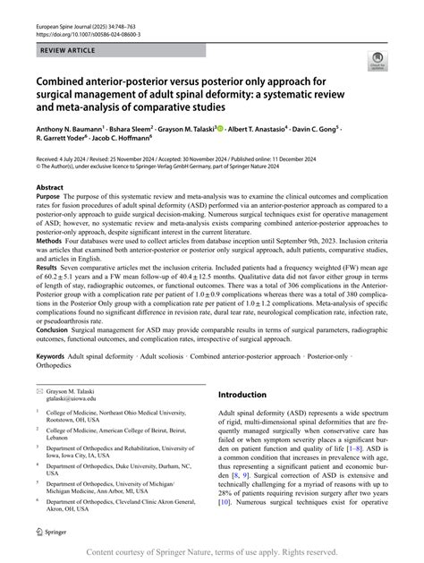 Combined Anterior Posterior Versus Posterior Only Approach For Surgical Management Of Adult