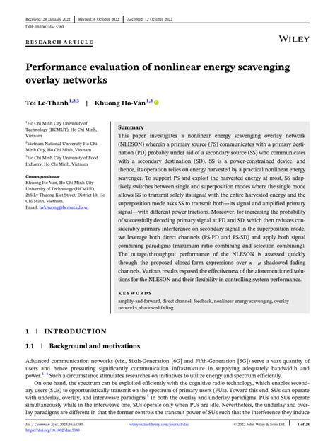 Performance Evaluation Of Nonlinear Energy Scavenging Overlay Networks