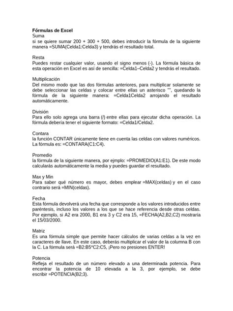 Fórmulas De Excel Pdf