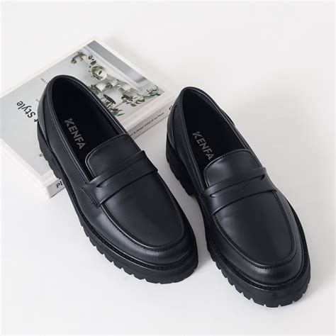 Jual Kenfa Mora Black Sepatu Pria Loafer Formal Kerja Kantor Kuliah Slip On Basic Hitam Tinggi