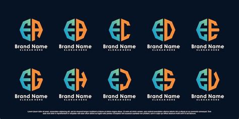 크리에이 티브 요소와 초기 편지 E 아이콘 로고 디자인 서식 파일의 컬렉션 프리미엄 벡터 프리미엄 벡터