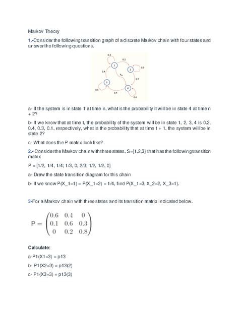 Markov Theory Consider The Following Transition Graph Of A Discrete Markov Chain With Four