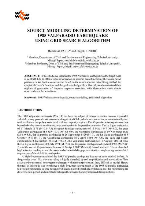 Pdf Source Modeling Determination Of 1985 Valparaiso Earthquake Using Grid Search Algorithm