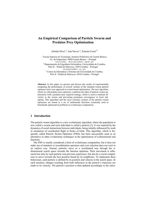 pdf an empirical comparison of particle swarm and predator prey