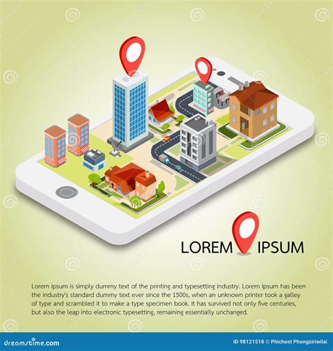 Flat 3d Isometric Mobile Gps Navigation Maps Stock Illustration Illustration Of Guide City