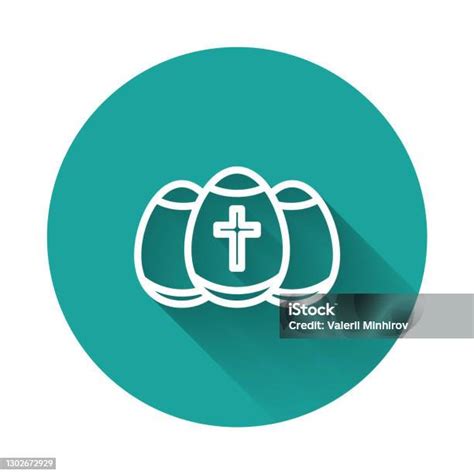 긴 그림자 배경으로 격리 된 흰색 줄 부활절 달걀 아이콘 행복한 부활절 녹색 원 버튼입니다 벡터 0명에 대한 스톡 벡터 아트 및 기타 이미지 Istock