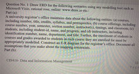 Solved Question No Draw ERD For The Following Scenarios Chegg Com
