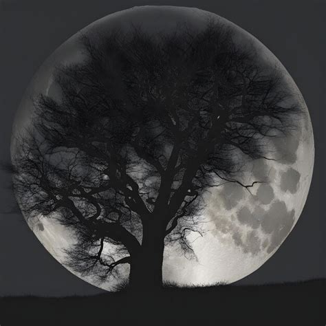 A Tree With A Moon In The Background And The Moon Behind It Premium AI Generated Image