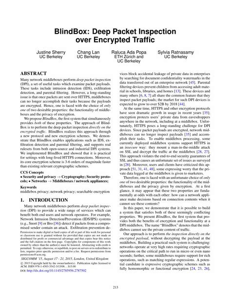 Pdf Blindbox Deep Packet Inspection Over Encrypted Trafﬁcconferences