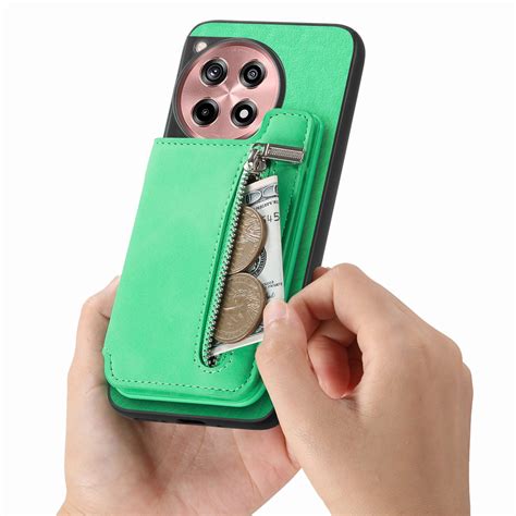 For OnePlus Ace G R G Retro MagSafe Zipper Wallet Card Bag Back Phone Case Green