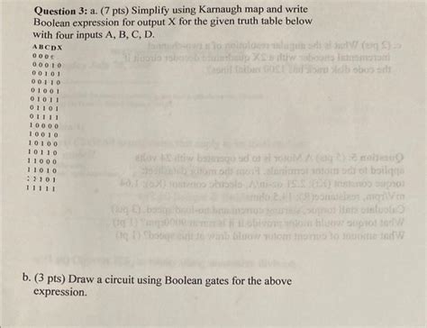 Solved Question 3 A 7 Pts Simplify Using Karnaugh Map