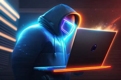 Premium Ai Image Hacker Use Laptop With Binary Code Background