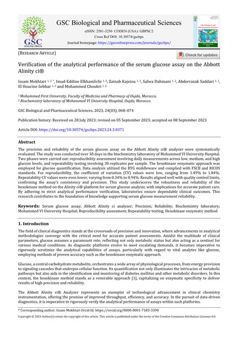 Pdf Verification Of The Analytical Performance Of The Serum Glucose Assay On The Abbott