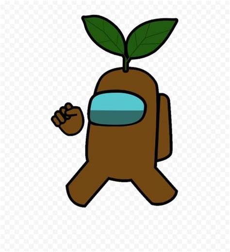 Hd Brown Among Us Crewmate Character With Green Leaf On Head Png