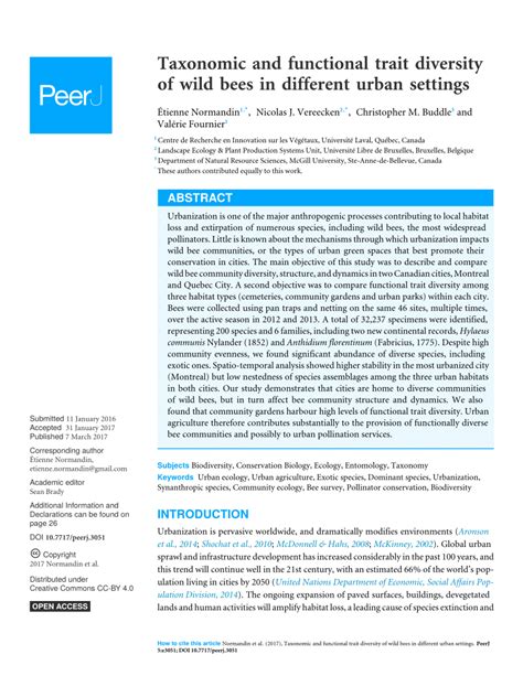 Pdf Taxonomic And Functional Trait Diversity Of Wild Bees In