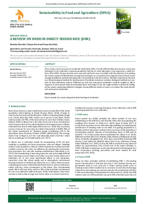 Pdf A Review On Weed In Direct Seeded Rice Dsr