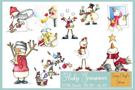 Flaky Snowmen Vol 2 Bundle 10 Png Elements 300 Dpi