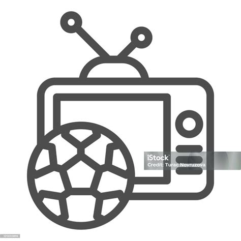 라이브 경기 방송 라인 아이콘입니다 축구 또는 축구 공 기호tv 모니터 흰색 배경에 윤곽 스타일 그림 모바일 컨셉 및 웹 디자인에 대한 스포츠 기호 벡터 그래픽