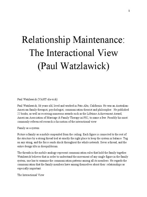 Paul Watzlawicks Interactional View Theory Pdf Communication Psychology