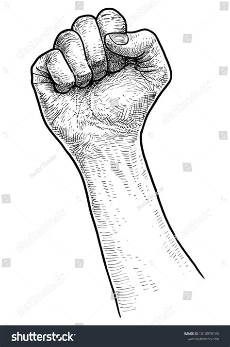 Clenched Fist Illustration Drawing Engraving Ink Stock Vector Royalty Free 1013976190