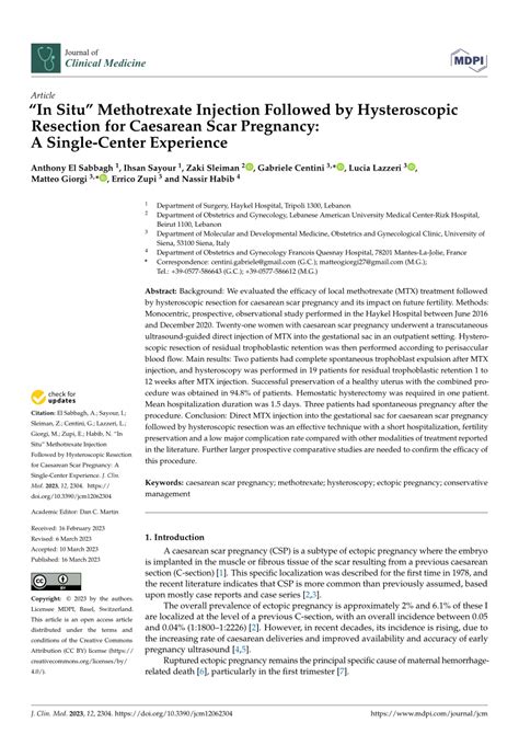 Pdf “in Situ” Methotrexate Injection Followed By Hysteroscopic