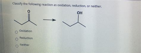 Solved Classify the following reaction as oxidation, | Chegg.com