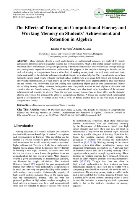 Pdf The Effects Of Training On Computational Fluency And Working