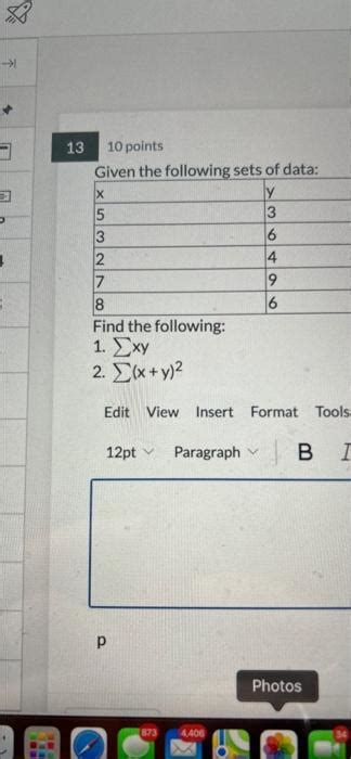 Solved → 13 10 Points Given The Following Sets Of Data