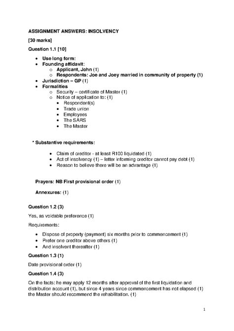 Nov2023memo Memo For Assignment 1 Assignment Answers Insolvency