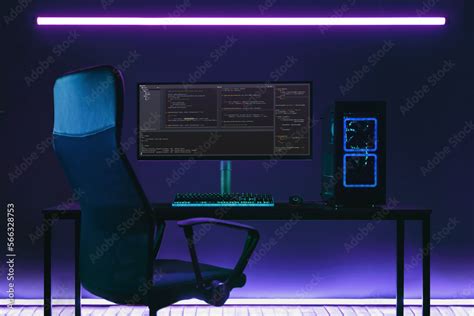Home Office Programmer Workplace With Professional Coding Setup On