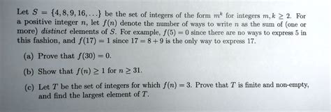 Let S 48916 Be The Set Of Integers Of The Form Mk For Integers Mk 2 For Positive Integer N Let