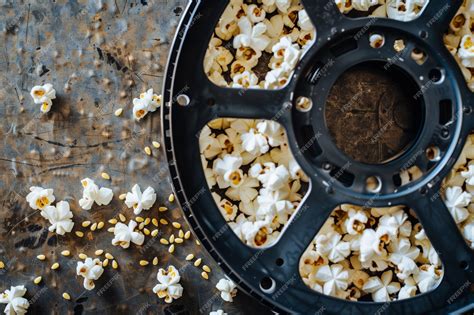 Premium Photo Open Film Reel With Popcorn Kernels Threaded In The
