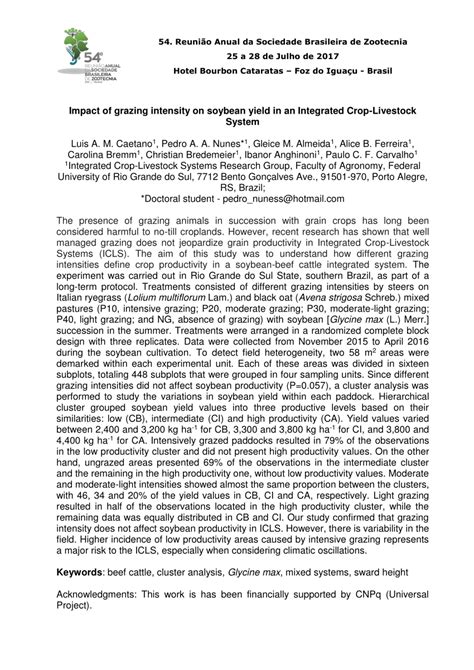 Pdf Impact Of Grazing Intensity On Soybean Yield In An Integrated